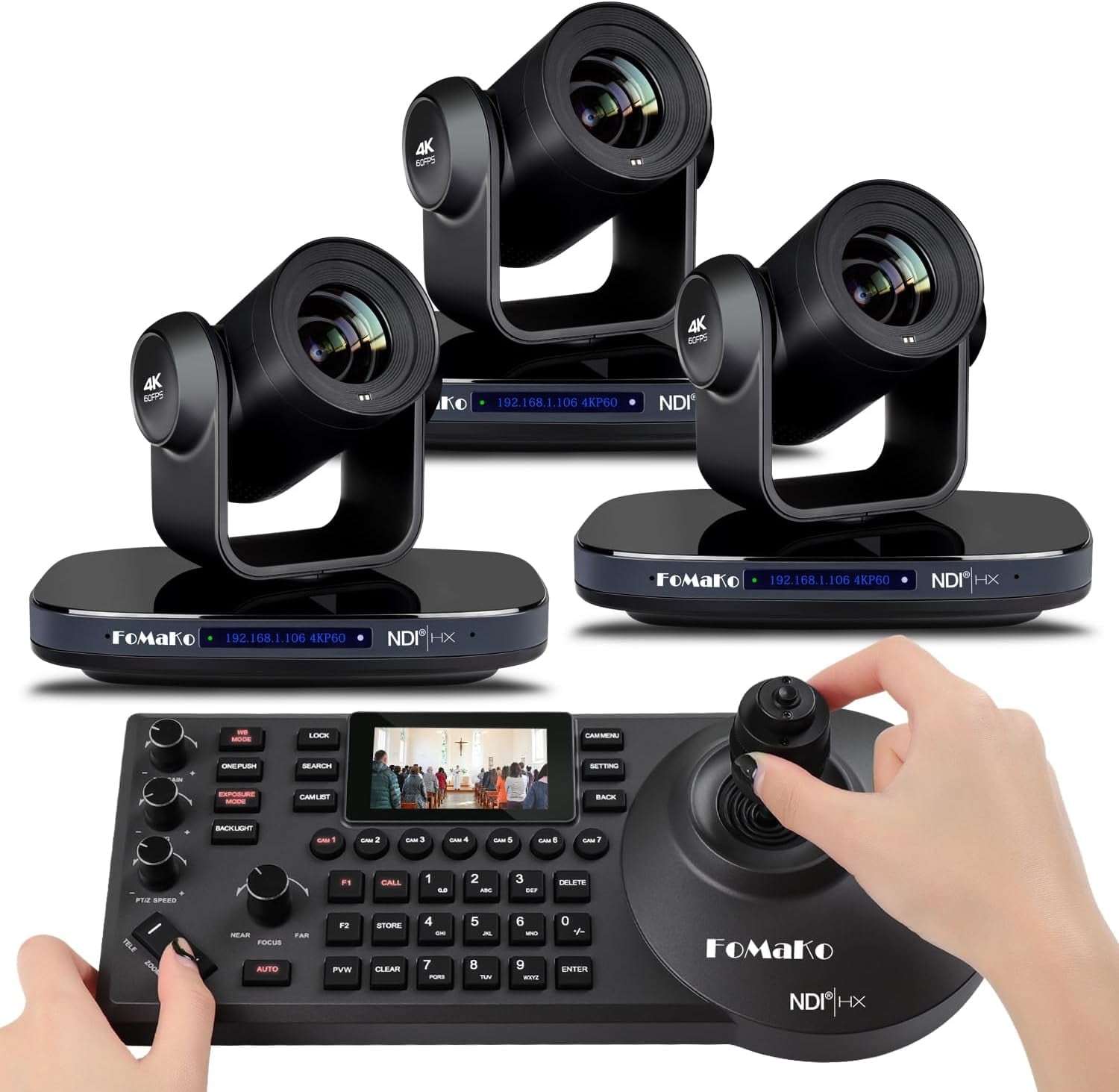 FoMaKo 60FPS 4K NDI PTZ Camera 20X Camera Bundle (K820Nx3+KC608 Pro ...