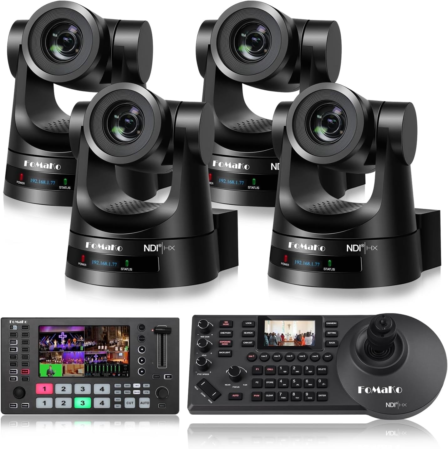 FoMaKo 1080P 20x NDI Camera Bundle Black (KN20A x4 +M3+KC608 Pro ...