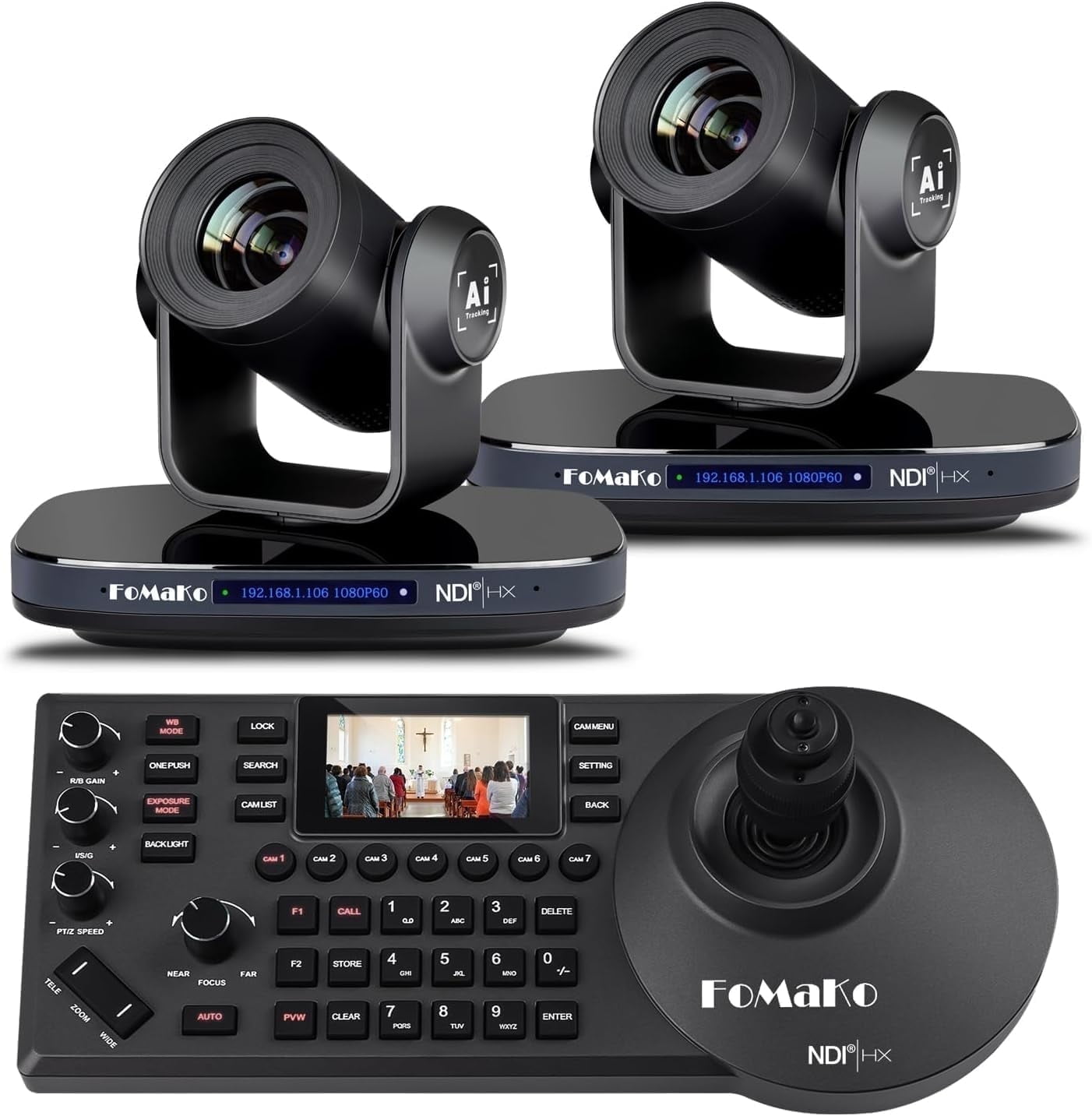 FoMaKo NDI PTZ Camera 1080P AI Tracking 20X Camera Bundle (KN20x2 ...