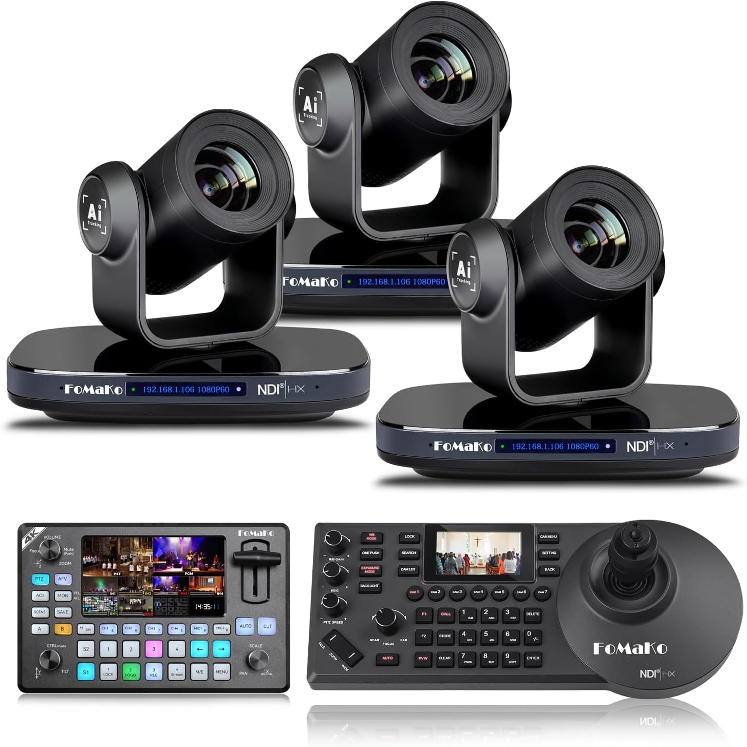 FoMaKo NDI SDI PTZ Camera HDMI, 1080P60 AI Auto-Tracking NDI Camera 20X ...