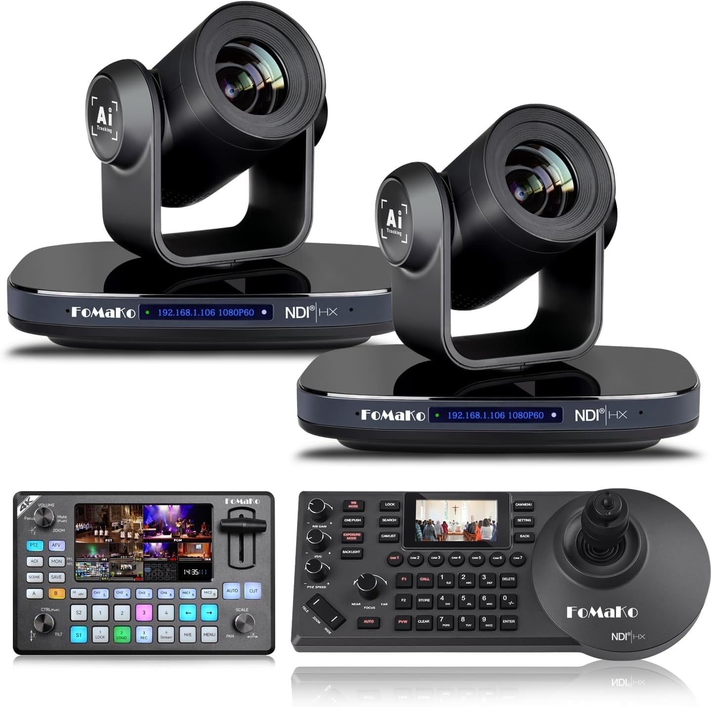 FoMaKo NDI PTZ Camera 1080P AI Tracking 20X Camera Bundle(KN20X2+KC602 ...