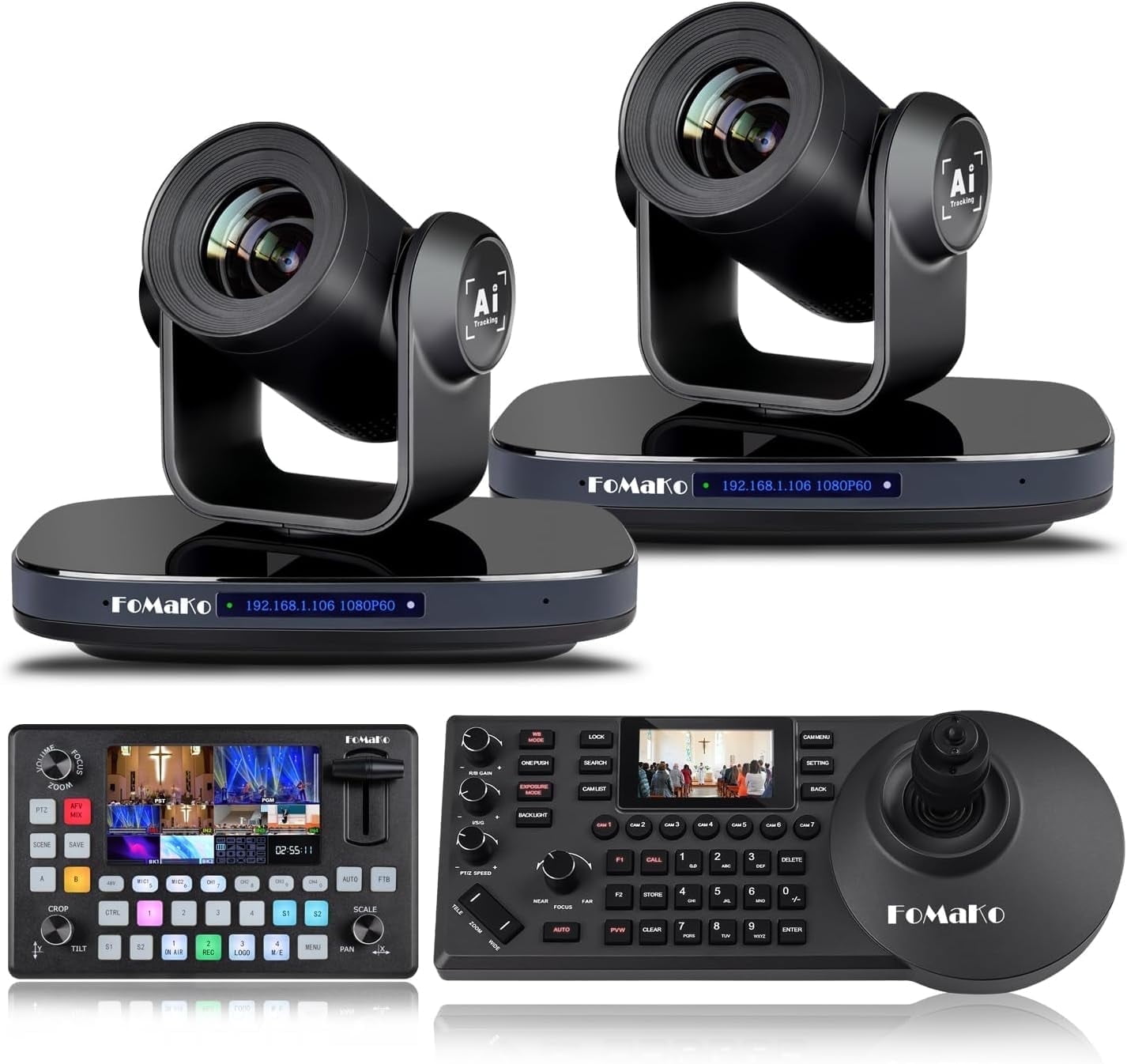FoMaKo PTZ Camera HDMI 1080P60 AI Auto-Tracking 20X Optical Zoom(2pcs ...