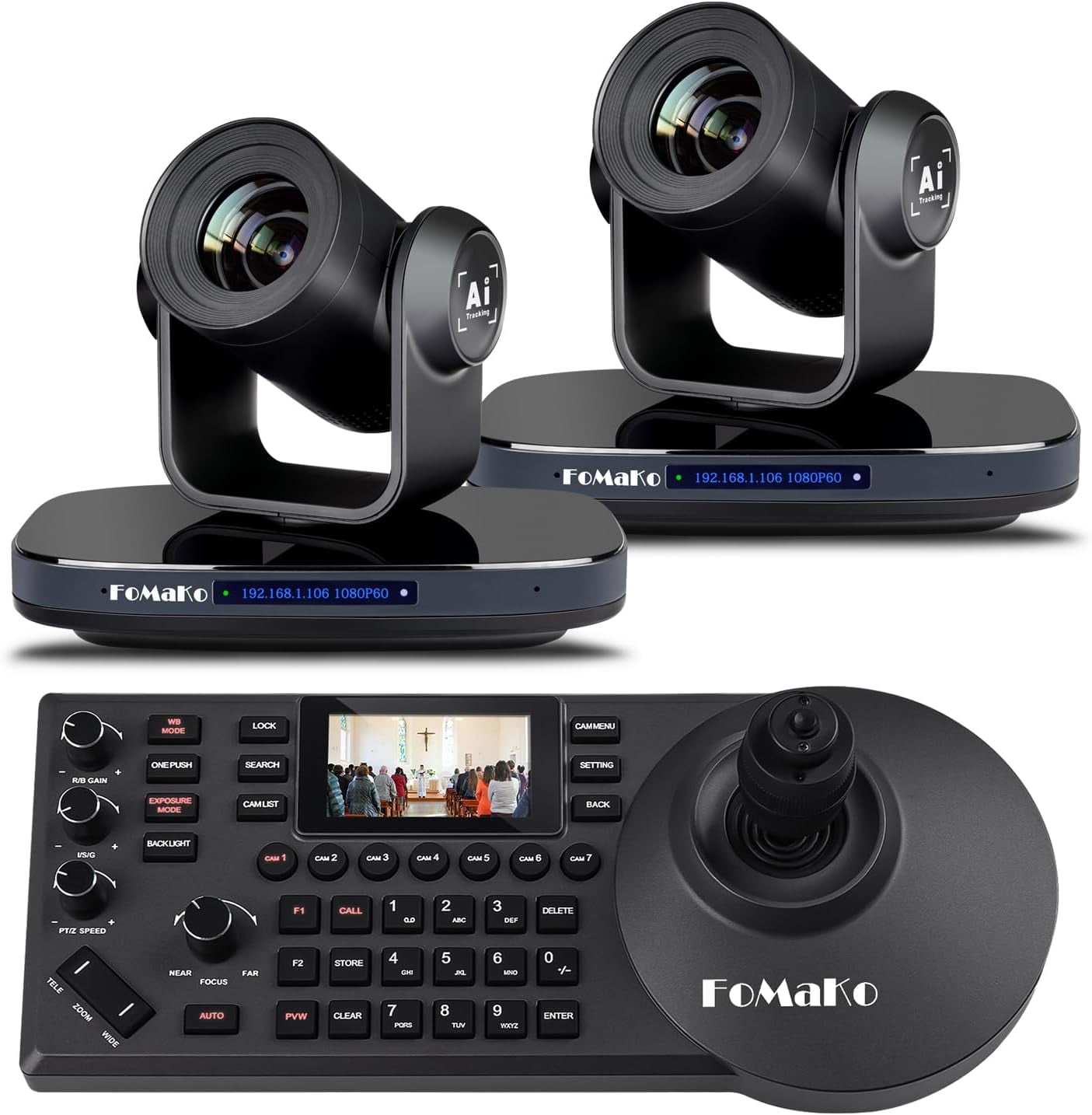 FoMaKo PTZ Camera HDMI 1080P60 AI Auto-Tracking 30X Optical Zoom(2pcs ...