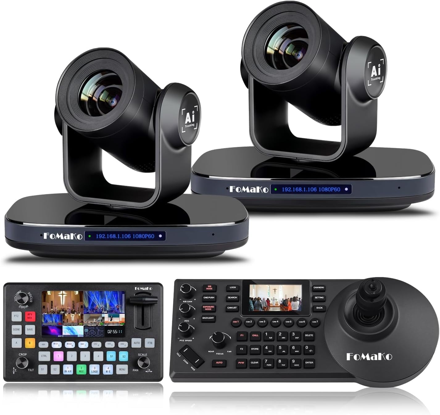 FoMaKo PTZ Camera HDMI 1080P60 AI Auto-Tracking 30X Optical Zoom(2pcs ...