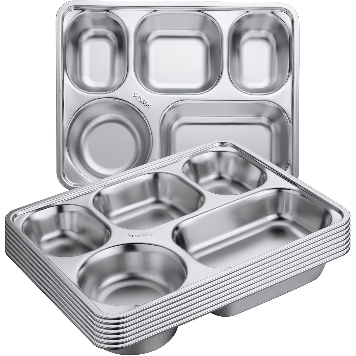 Foaincore 8 Pieces Stainless Steel Divided Dinner Tray Rectangular 5 ...