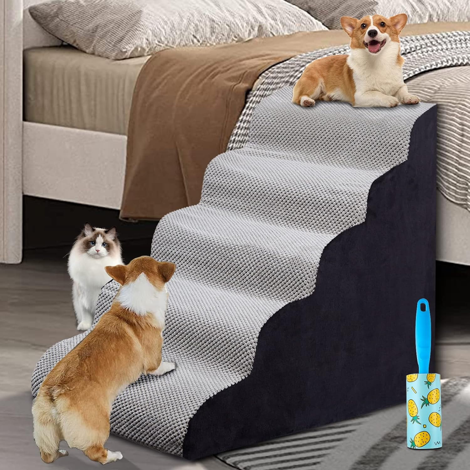 Foam 5 Step Dogs Stairs & Steps Ramps for High Beds 25-30inches, 25inch ...