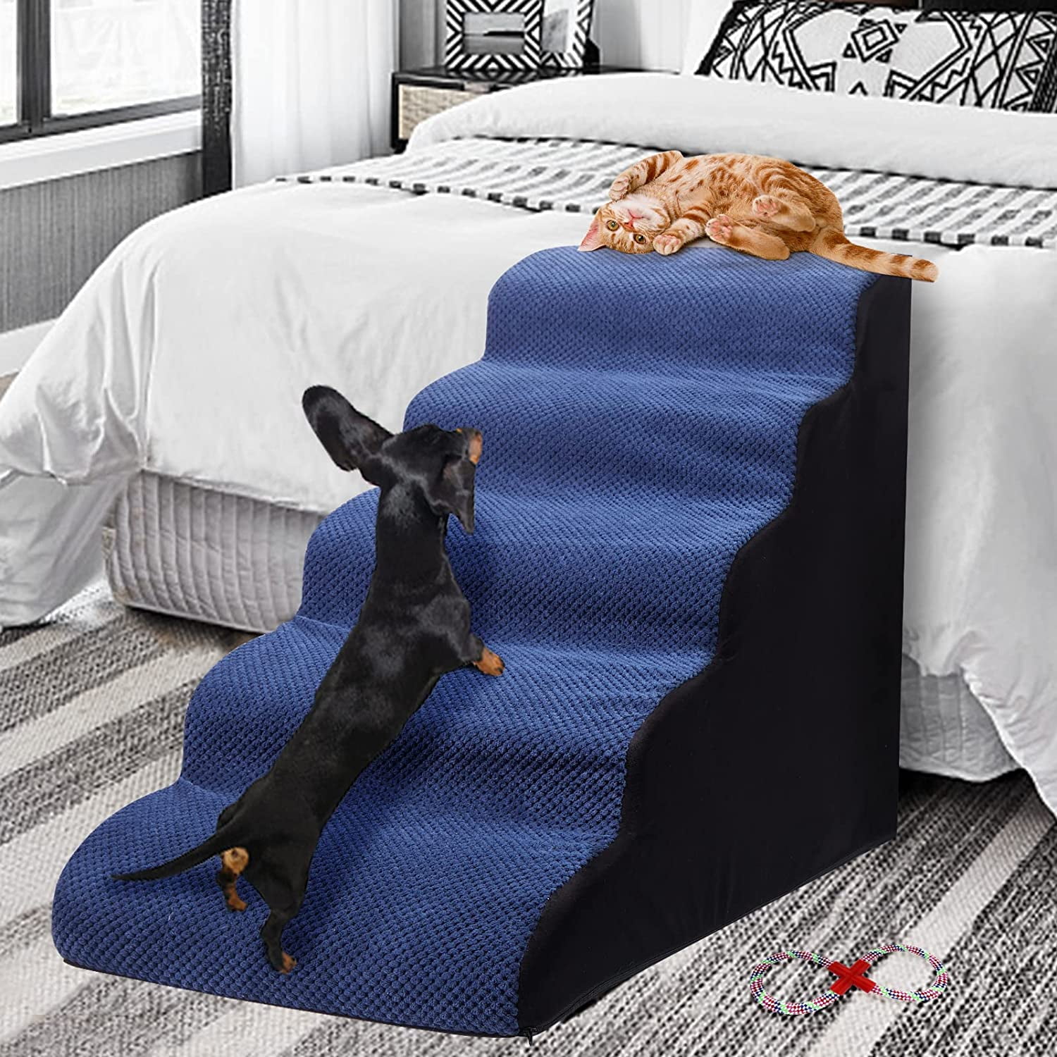 Foam 5 Tier Dog Steps&Stairs for High Beds 25 inches High, Tall Extra ...