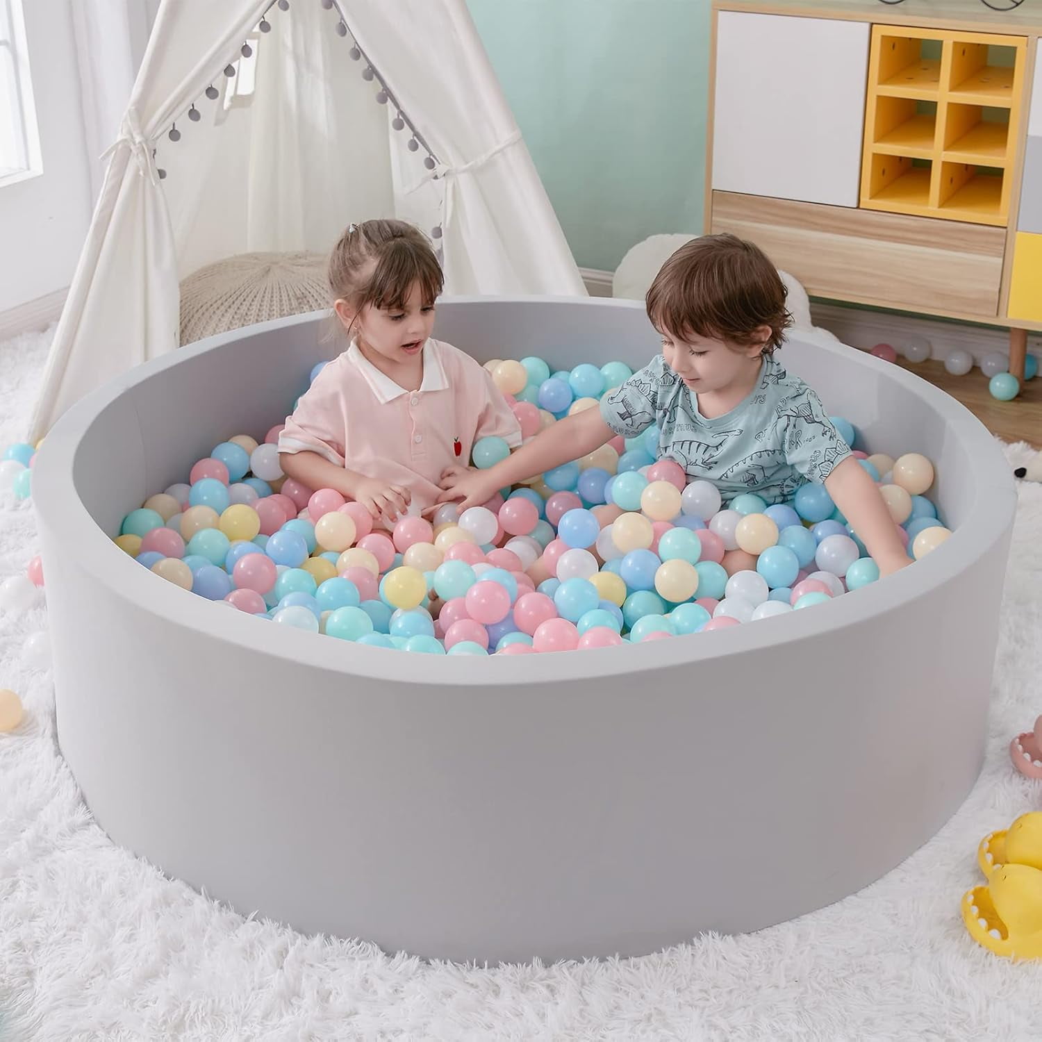 Foam Ball Pit, 47.2"x 13.8" Large Ball Pits for Toddlers, Soft Round ...