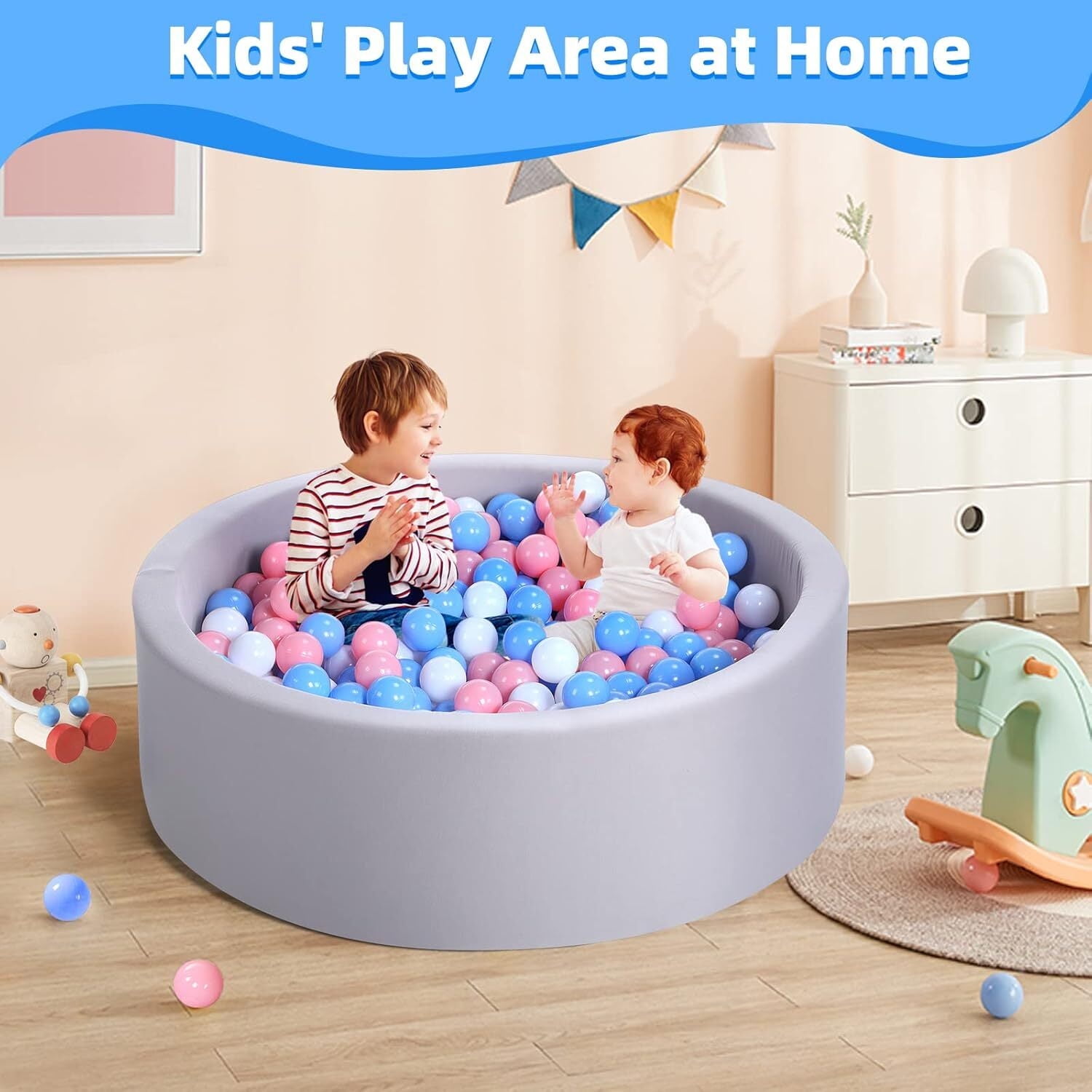 Foam Ball Pit,Large Foam Kids Ball Pool,Safe and Soft Play for Baby Infants and Toddlers Ages 1 ...