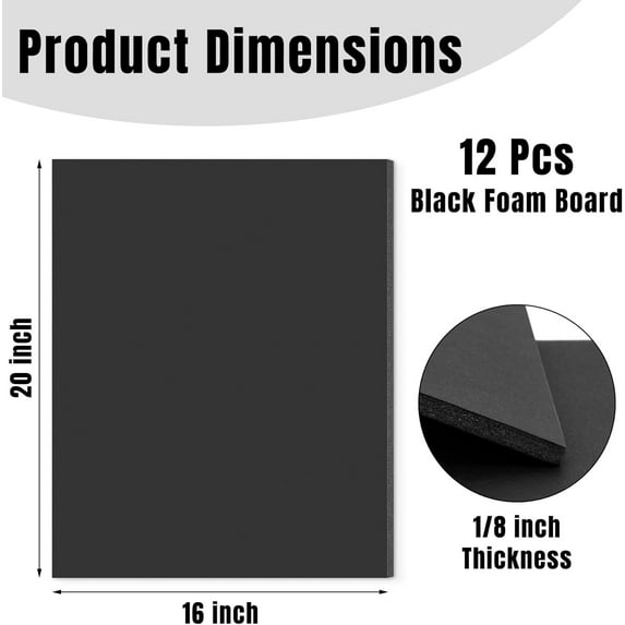 Foam Board 16x20-12 Pack - 1/8" Thick Black Poster Board Acid Free ...