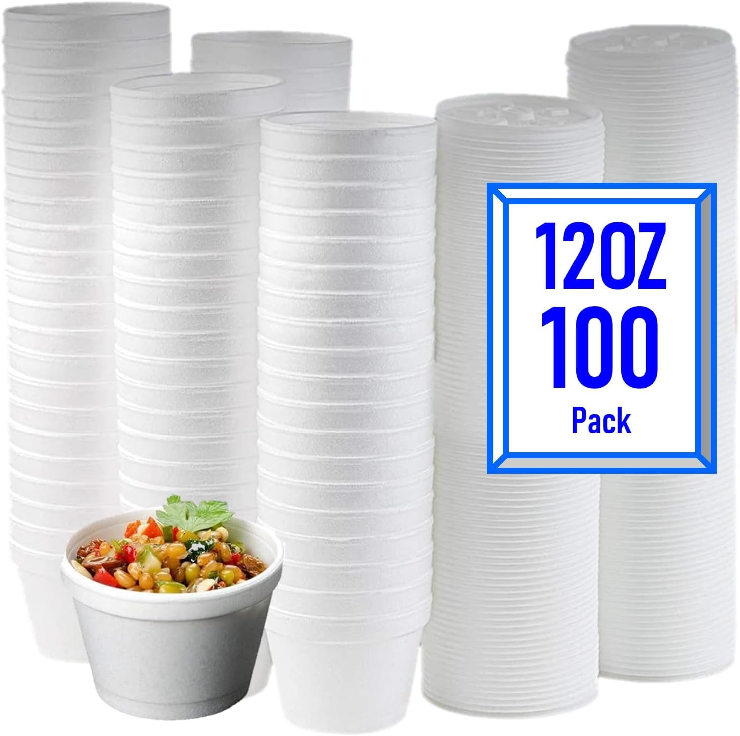 Foam Bowl with Lid for Hot and Cold Foods – 12 Ounce Disposable Soup ...