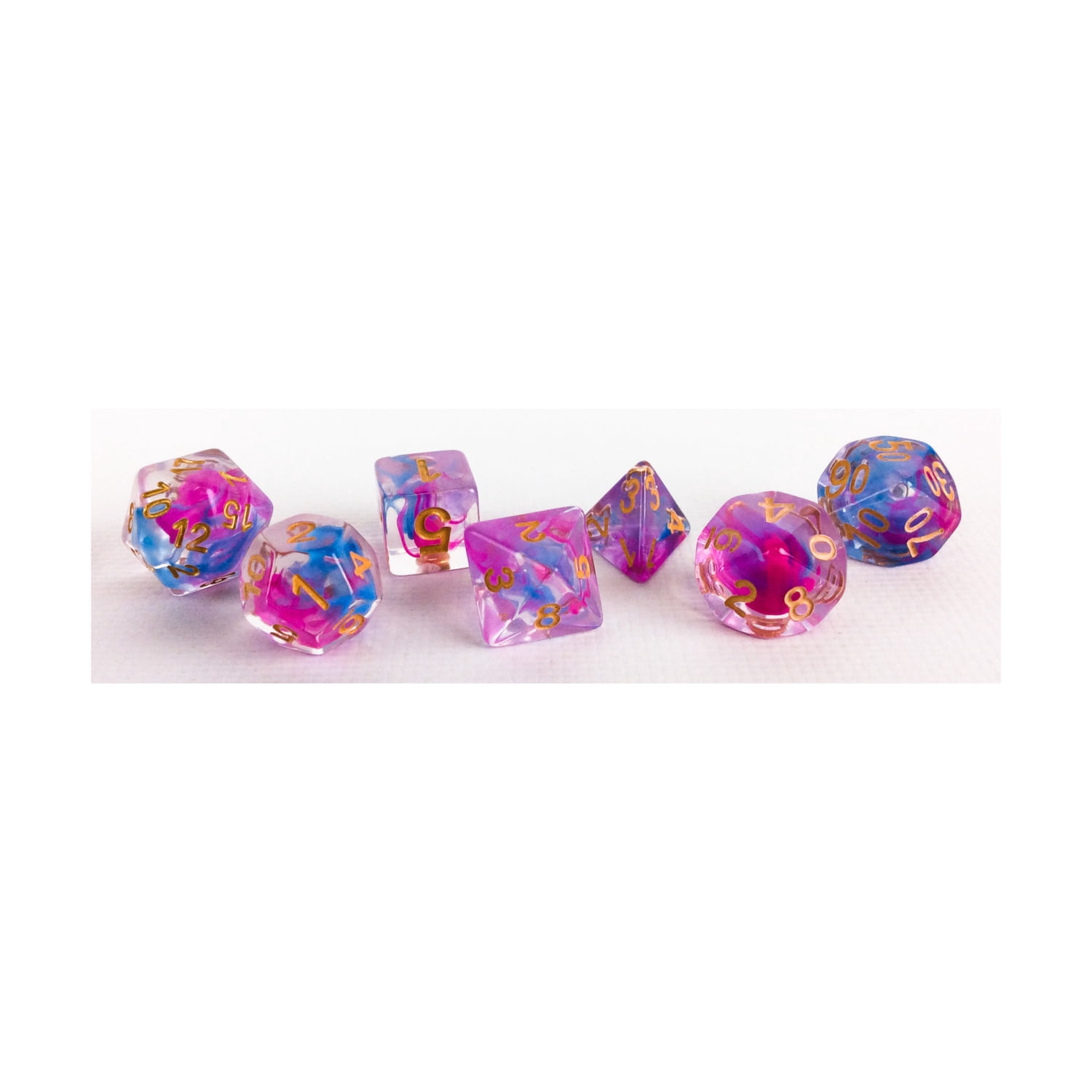 Foam Brain Games Poly Set - Blue and Rose Smoke w/Gold (7) New ...