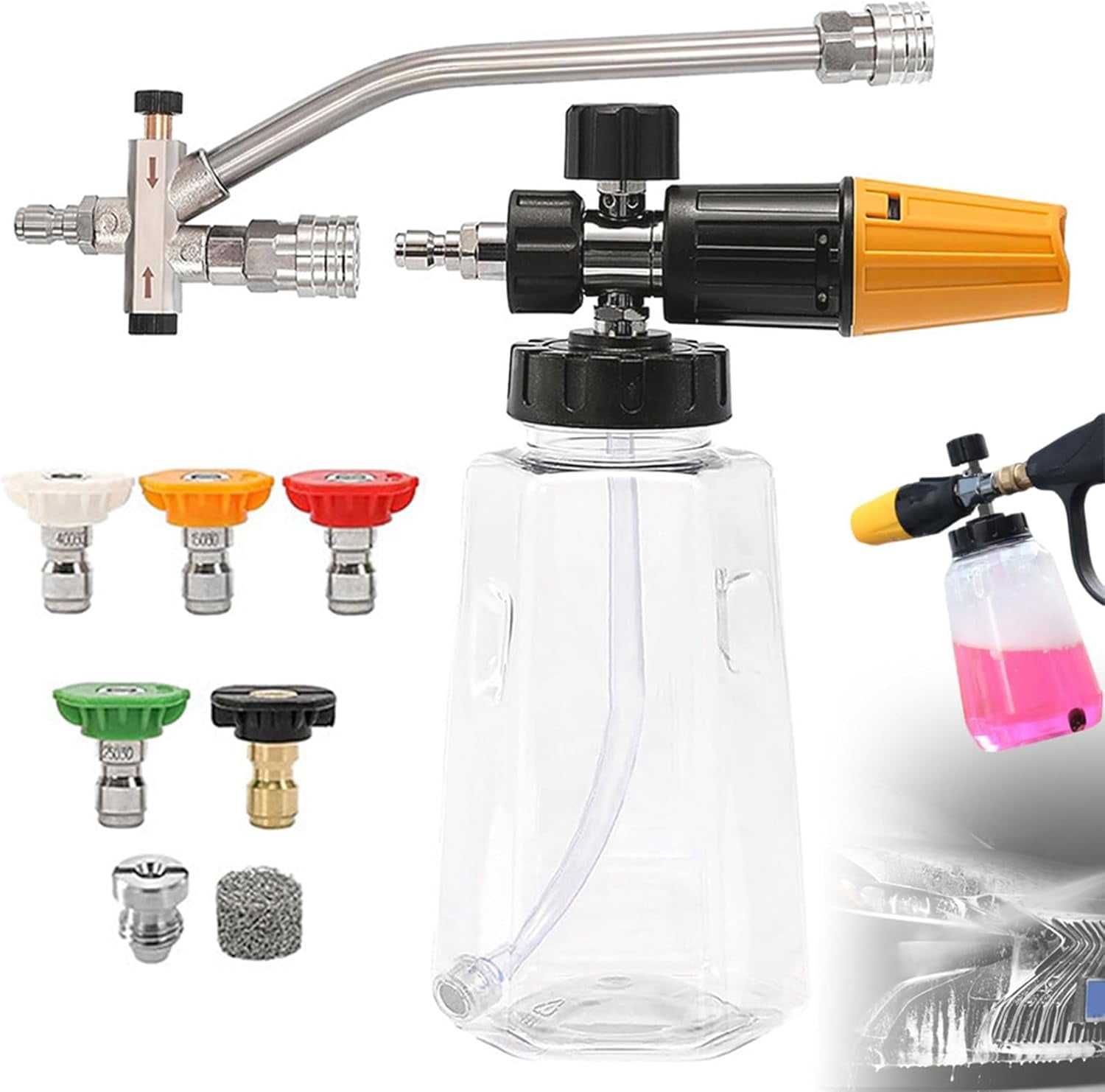 Foam Cannon Dual Connector Accessory, 1/4" Quick Connect, 3600 PSI Foam ...