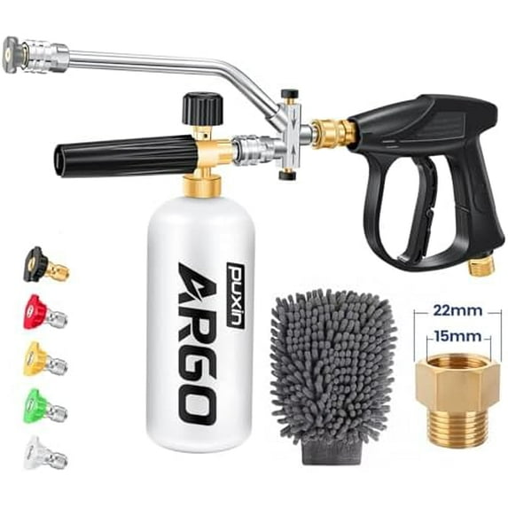 Foam Cannon for Pressure Washer, Stubby Gun with Dual Connector (M22 ...