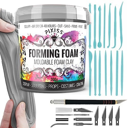 Foam Clay Sculpting Foam for Cosplay 300 Gram Gray, 14 Sculpting Tools ...