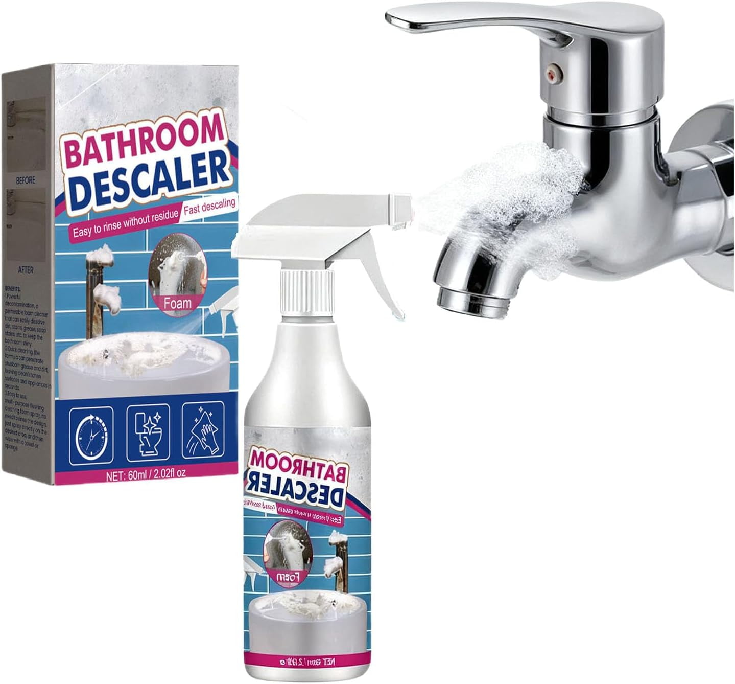 Foam Cleaner Spray for Bathroom, All-Purpose Descaler Foam Cleaning ...