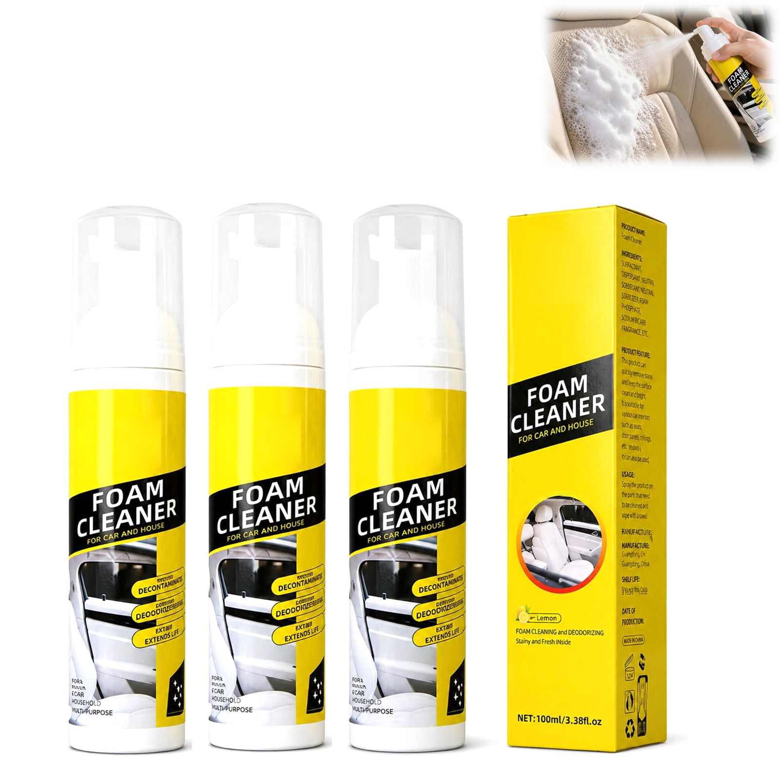 Foam Cleaner Spray for Car Interior, Multi-Purpose Upholstery & Leather ...