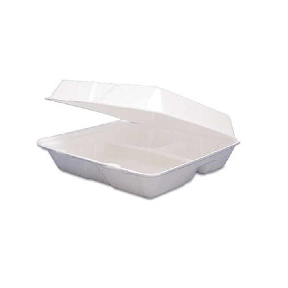 Foam Container Hinged Lid, 3-Comp, 8 3/8 x 7 7/8 x 3 1/4, 200/Carton ...