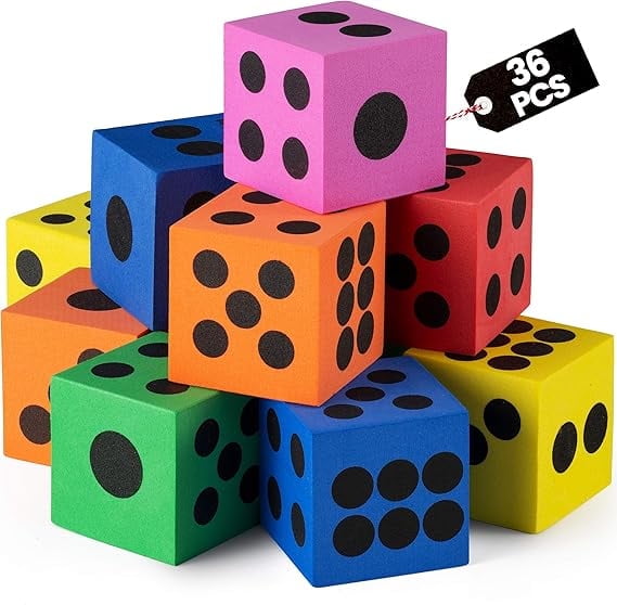 Foam Dice Set - Bulk Pack of 36, 1.5 Inch Large Assorted Colorful Foam ...
