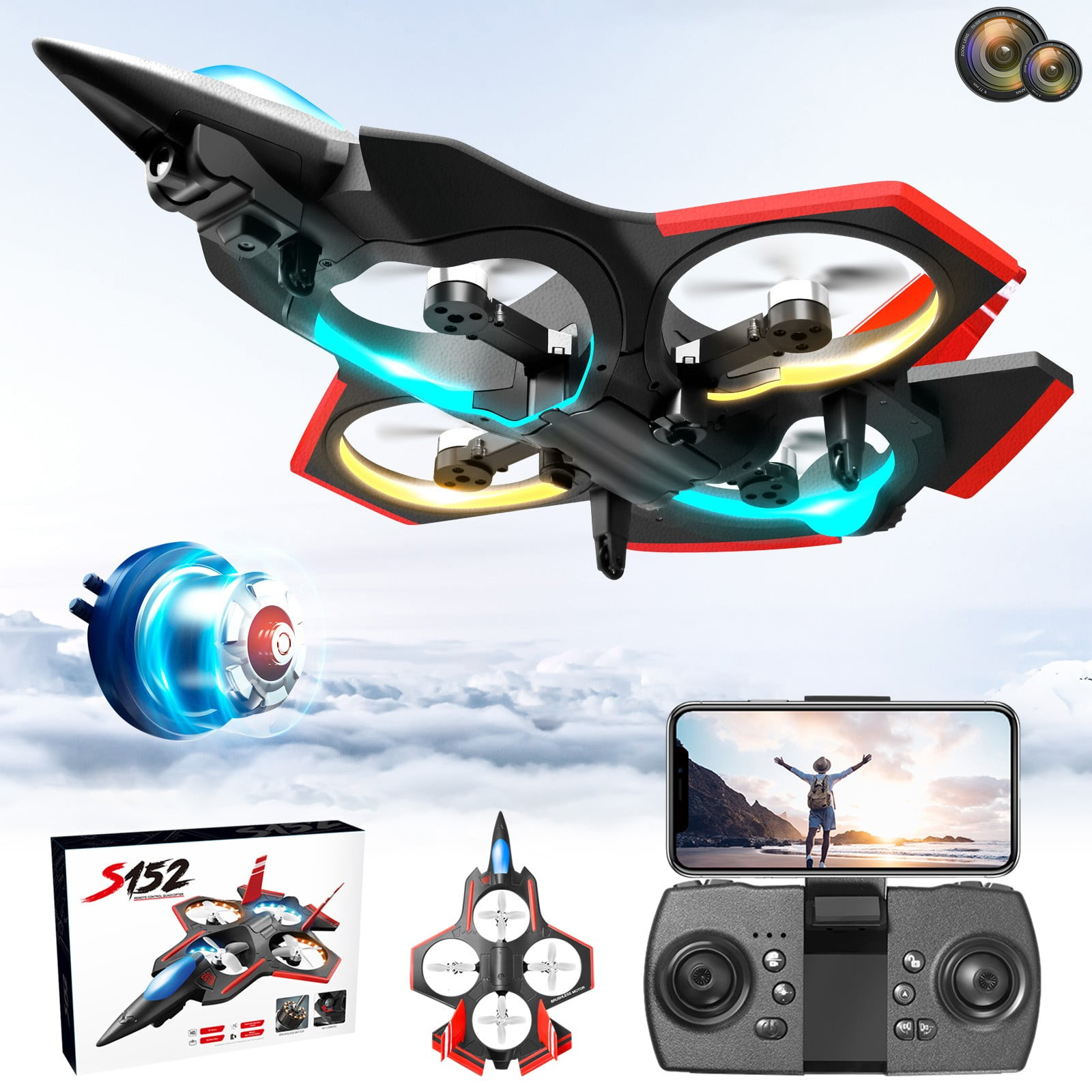 Foam Drone Drones for Kids Brushless Motor Drones Drone with 2 Cameras ...