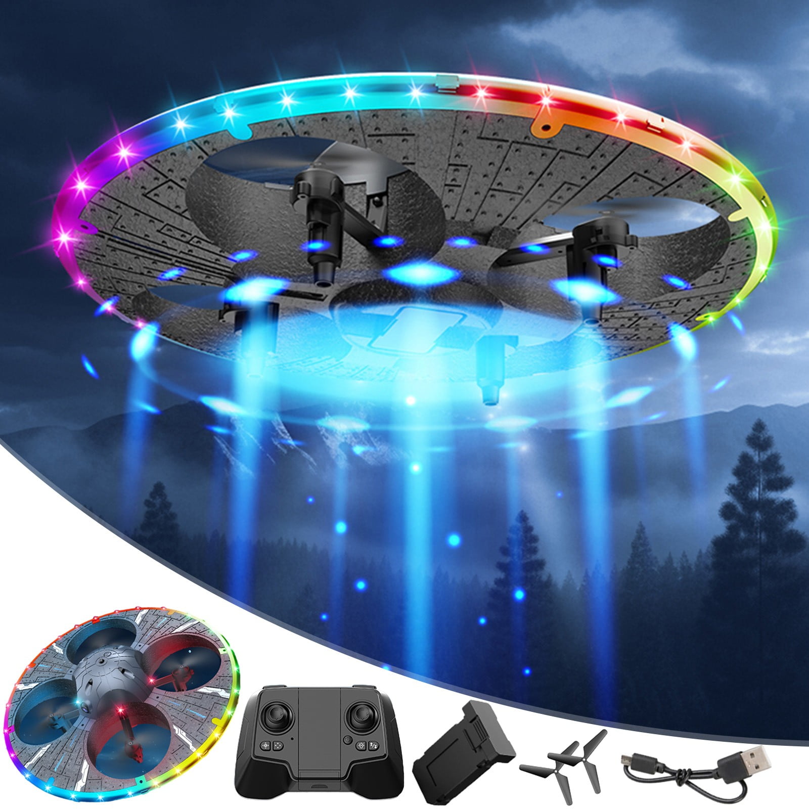 Foam Drone With Cool Lights UFO Toys Altitude Hold Mode Foldable RC ...