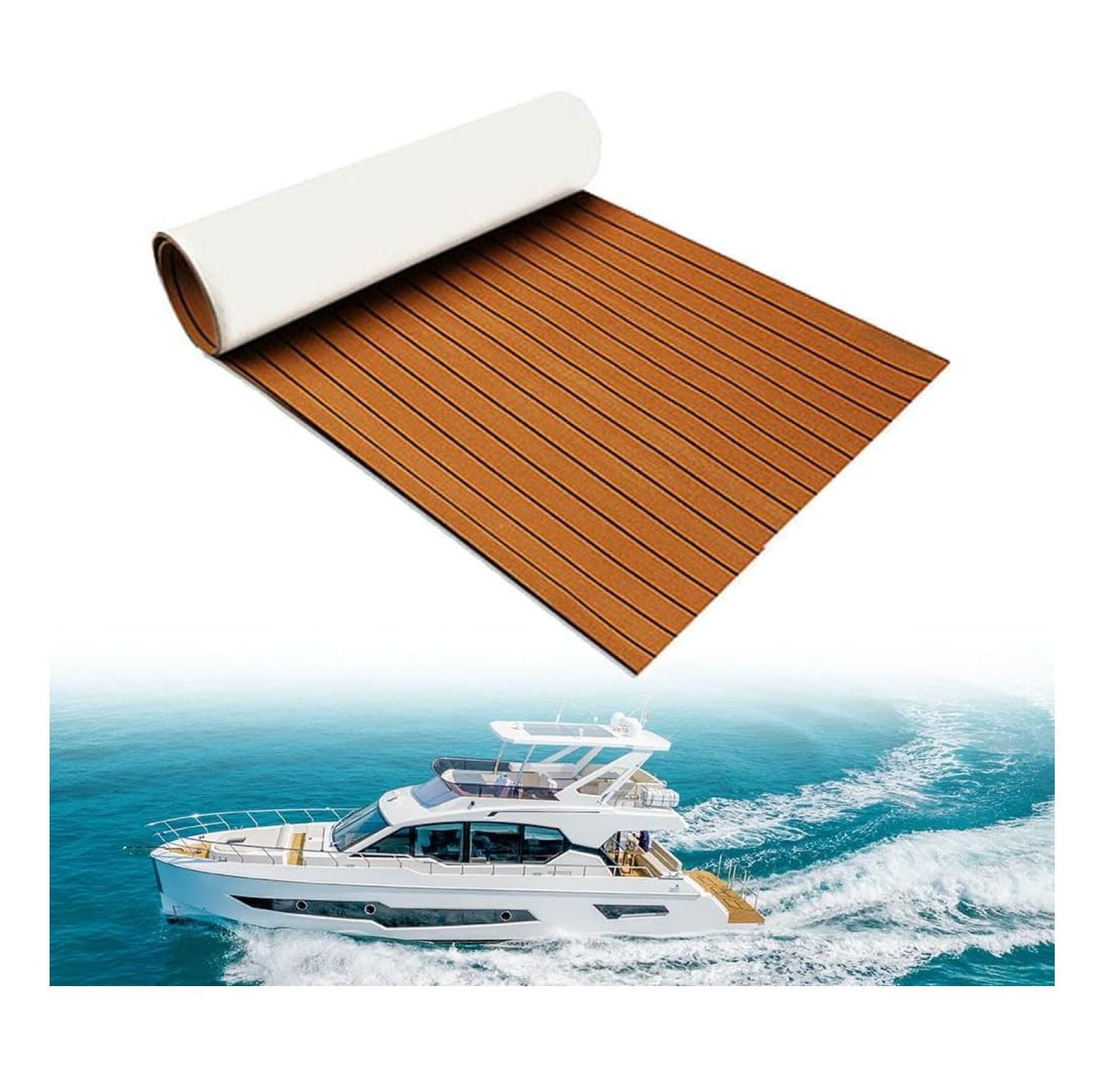 Foam Faux Teak Boat Decking Sheet Carpet Self-Adhesive Non-Skid 94.5"x ...