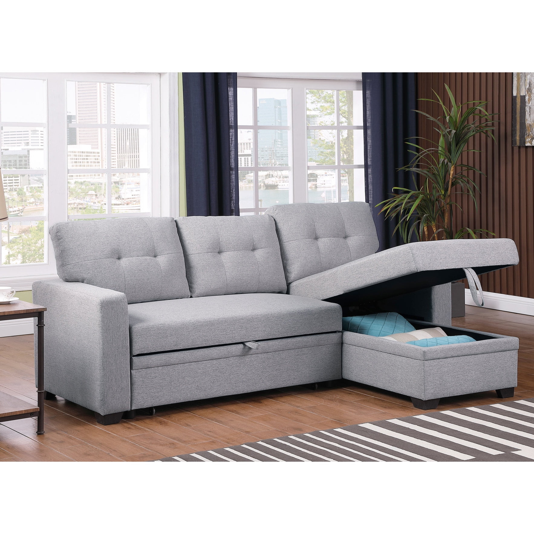 Foam Filled Linen Sectional - Convertible Twin Sleeper Design ...