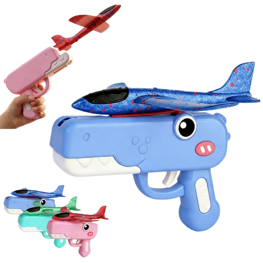 Foam Glider Airplane Launcher Toy, Dinosaur Catapult Gun Aircraft ...