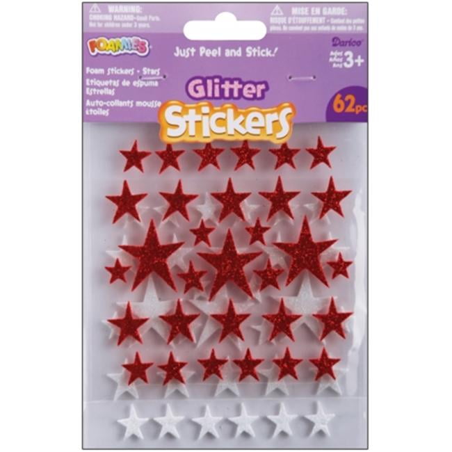 Foam Glitter Stickers 62/Pkg-Stars - Red & White - Walmart.com