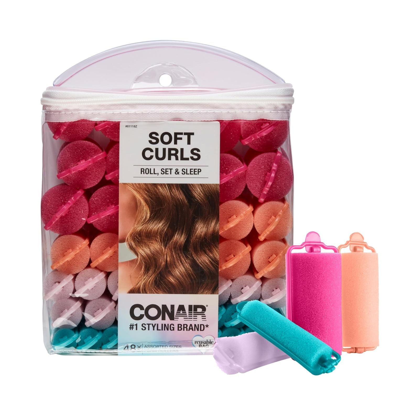 Foam Hair Rollers - 48 Count, Assorted Colors Heatless Curls, Overnight ...