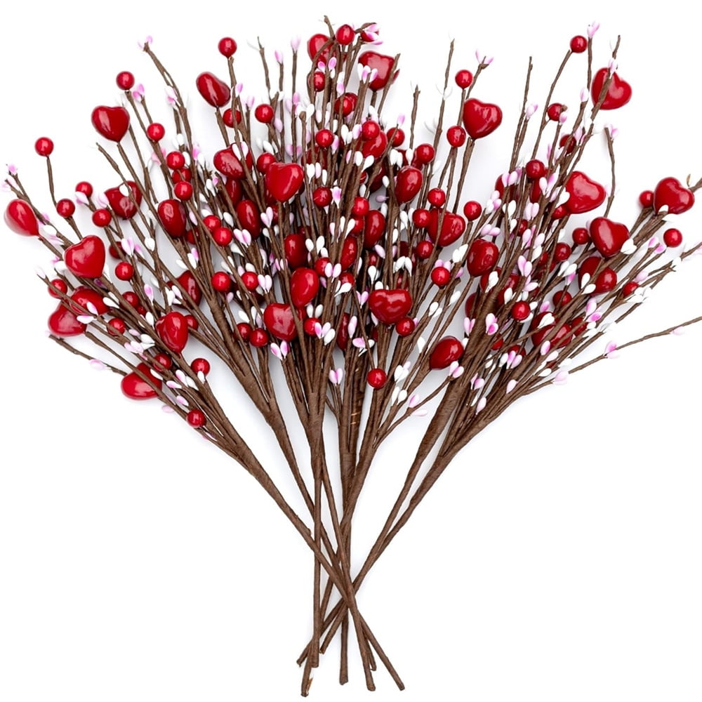 Foam Heart Shaped Berry Picks,Artificial Heart Berry Flower Stems,Red ...