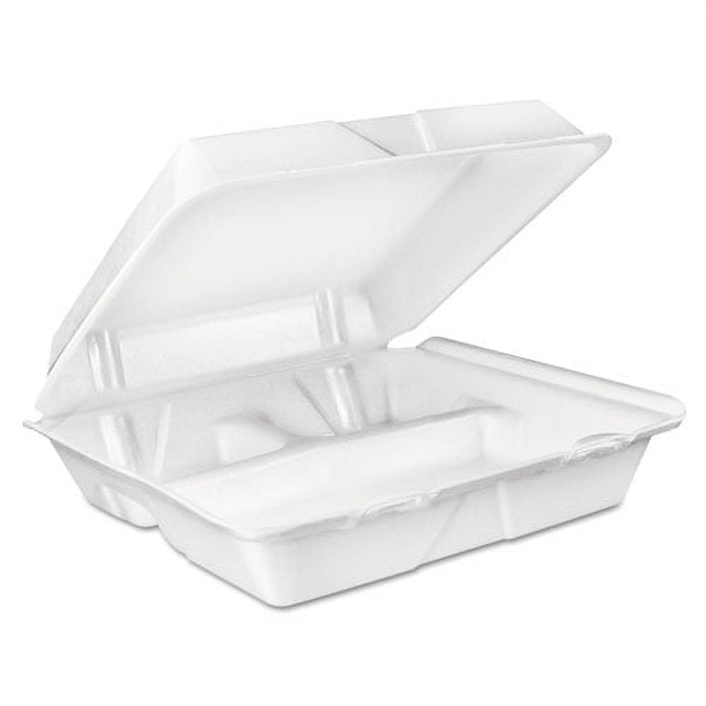 Foam Hinged Lid Container, 3-Compartment, 8 Oz, 9 X 9.4 X 3, White, 200 ...