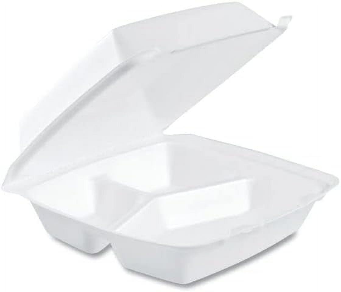 Foam Hinged Lid Containers with 3-Compartments - 200/Carton, 8.38 x 7. ...