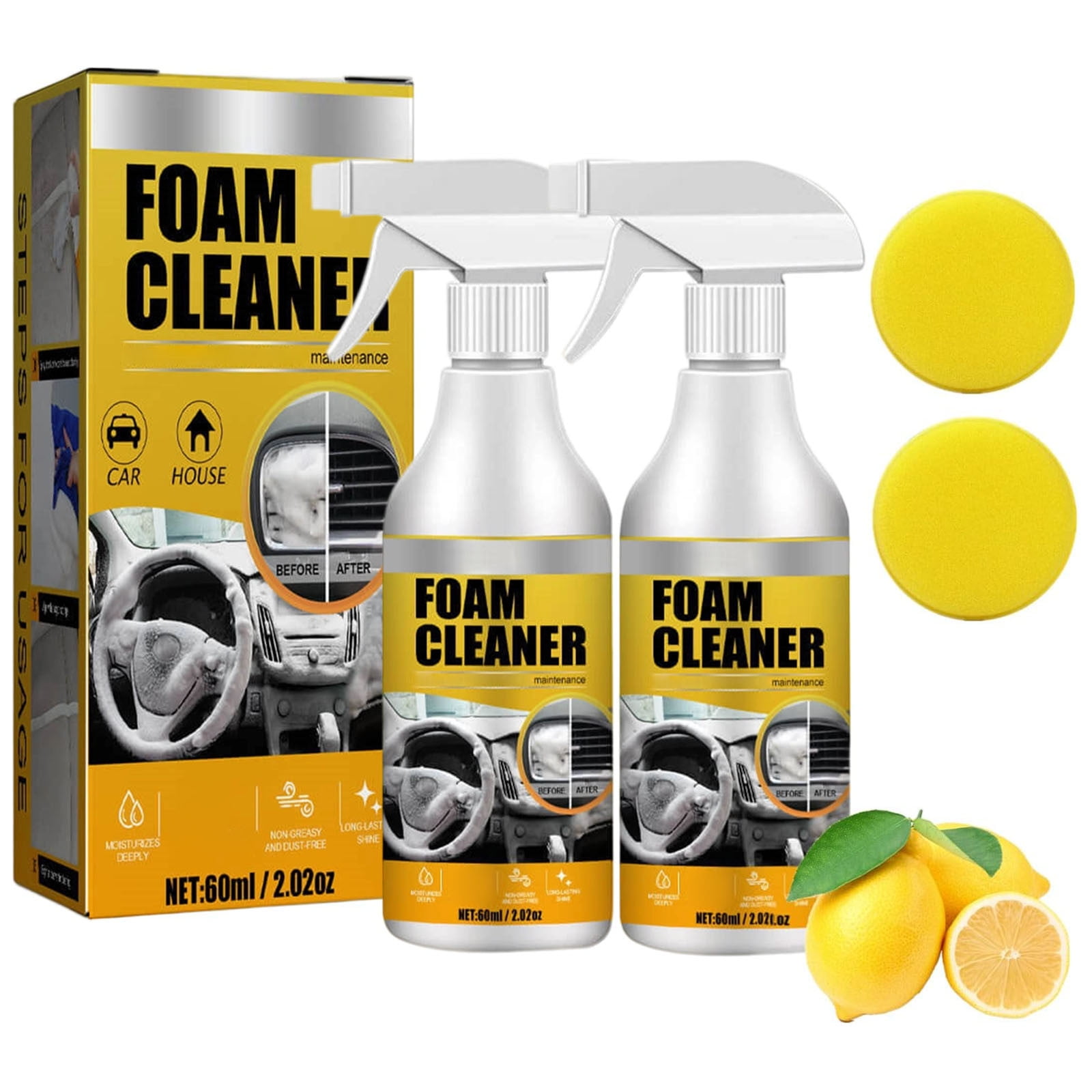 Foam Interior Cleaner,Multi-Purpose Surface Wipes,60ml Dispenser,Safe Household Solution for Car ...