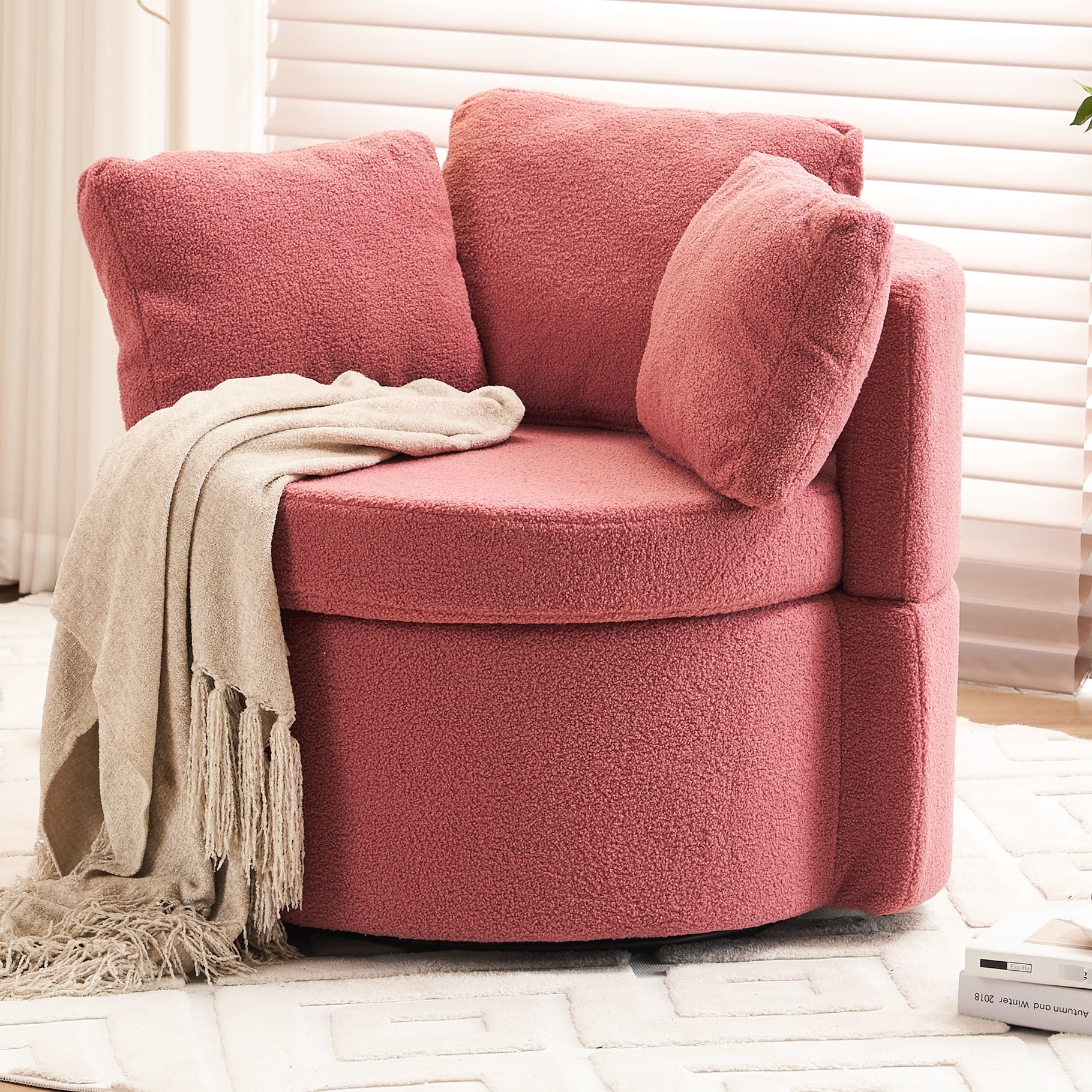 Foam Padded Dark Pink Chair With Swivel And Concealed Storage Filled ...