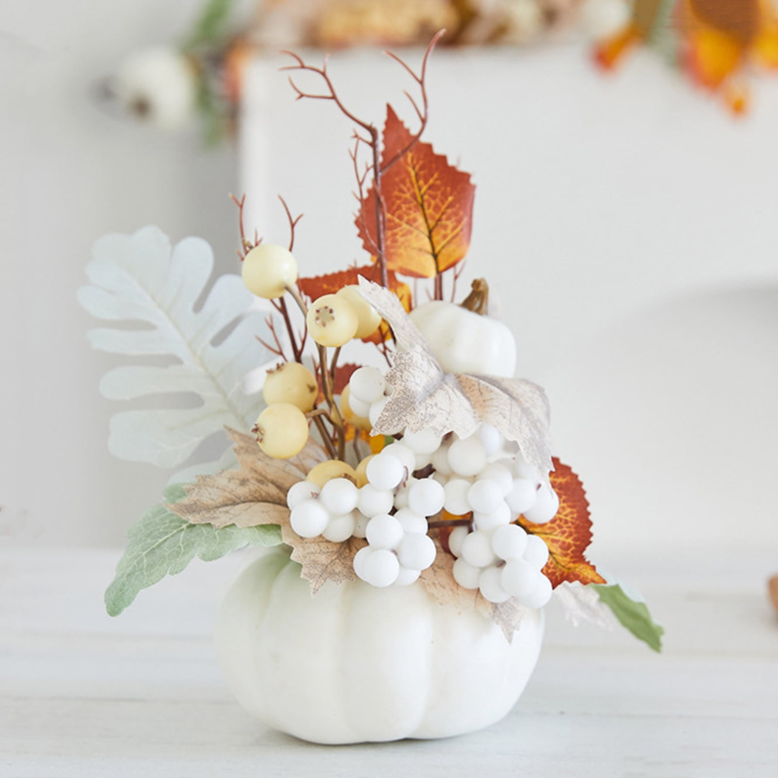 Foam Pumpkin Fall Decorations – Realistic Maple Leaf & Berry Table ...