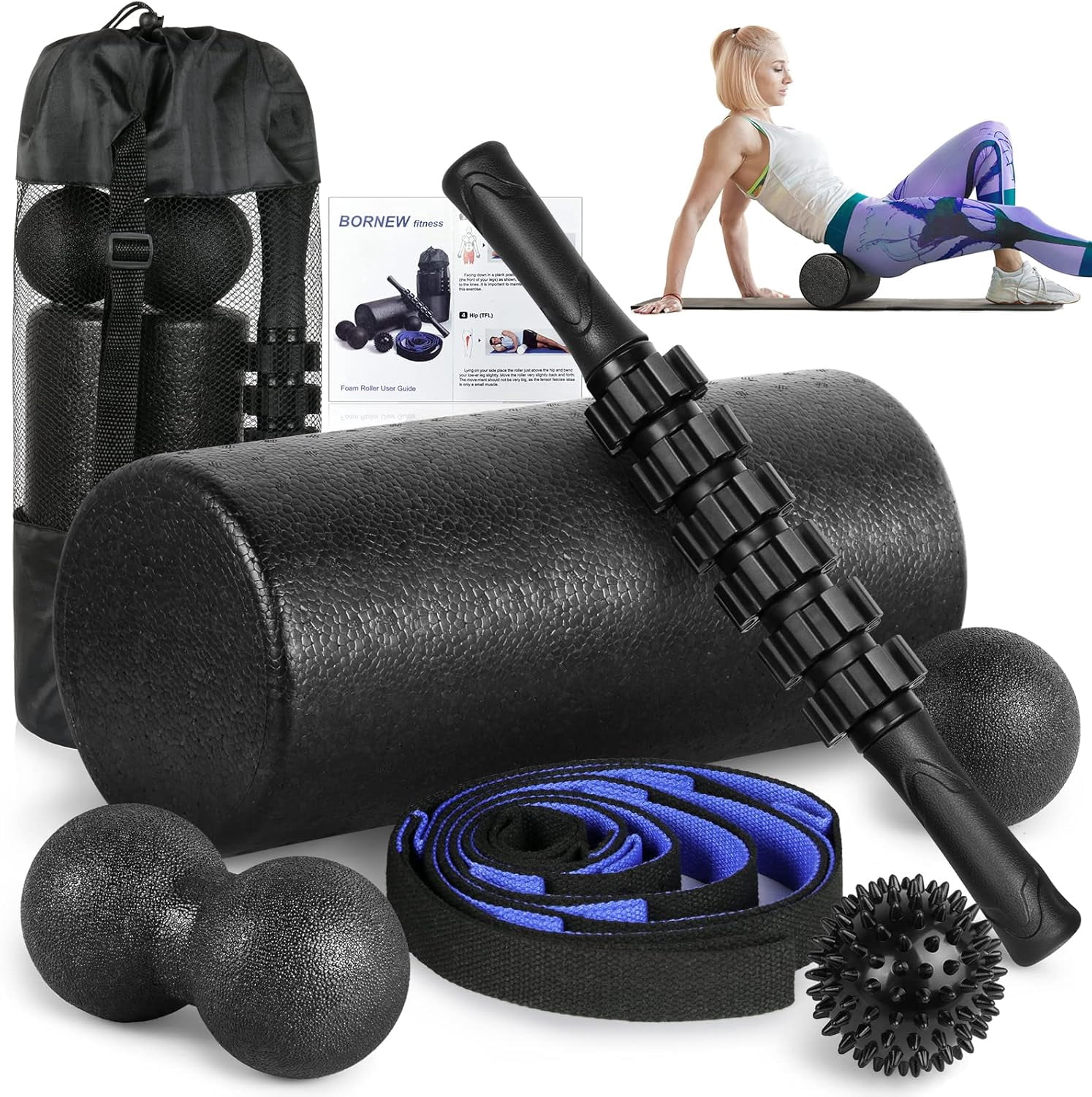 Foam Roller Set - High Density Back Roller, Muscle Roller Stick,2 Foot ...