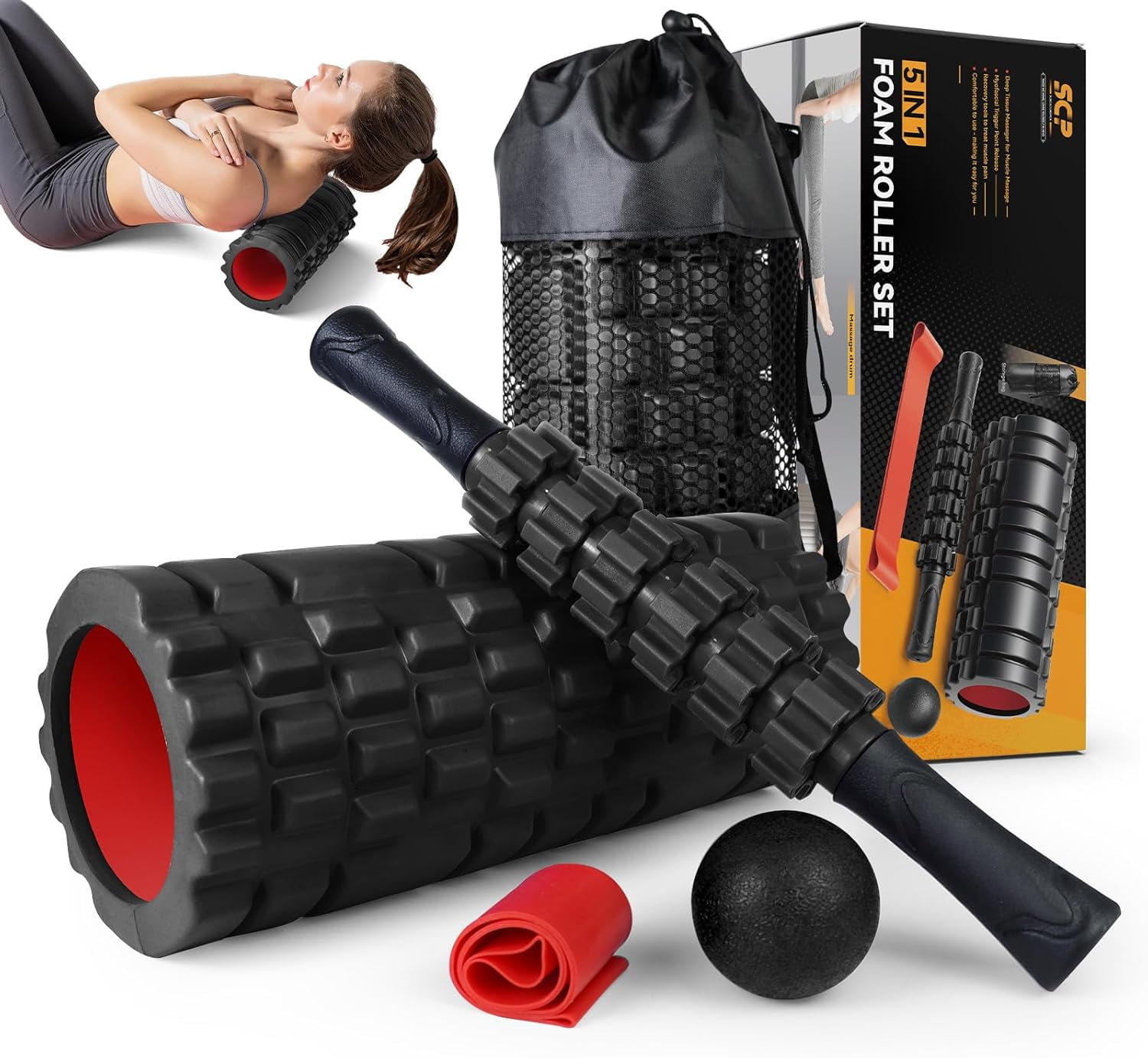 Foam Roller Set, Trigger Point Foam Roller, Massage Roller Stick, Massage Ball, Resistance Band ...