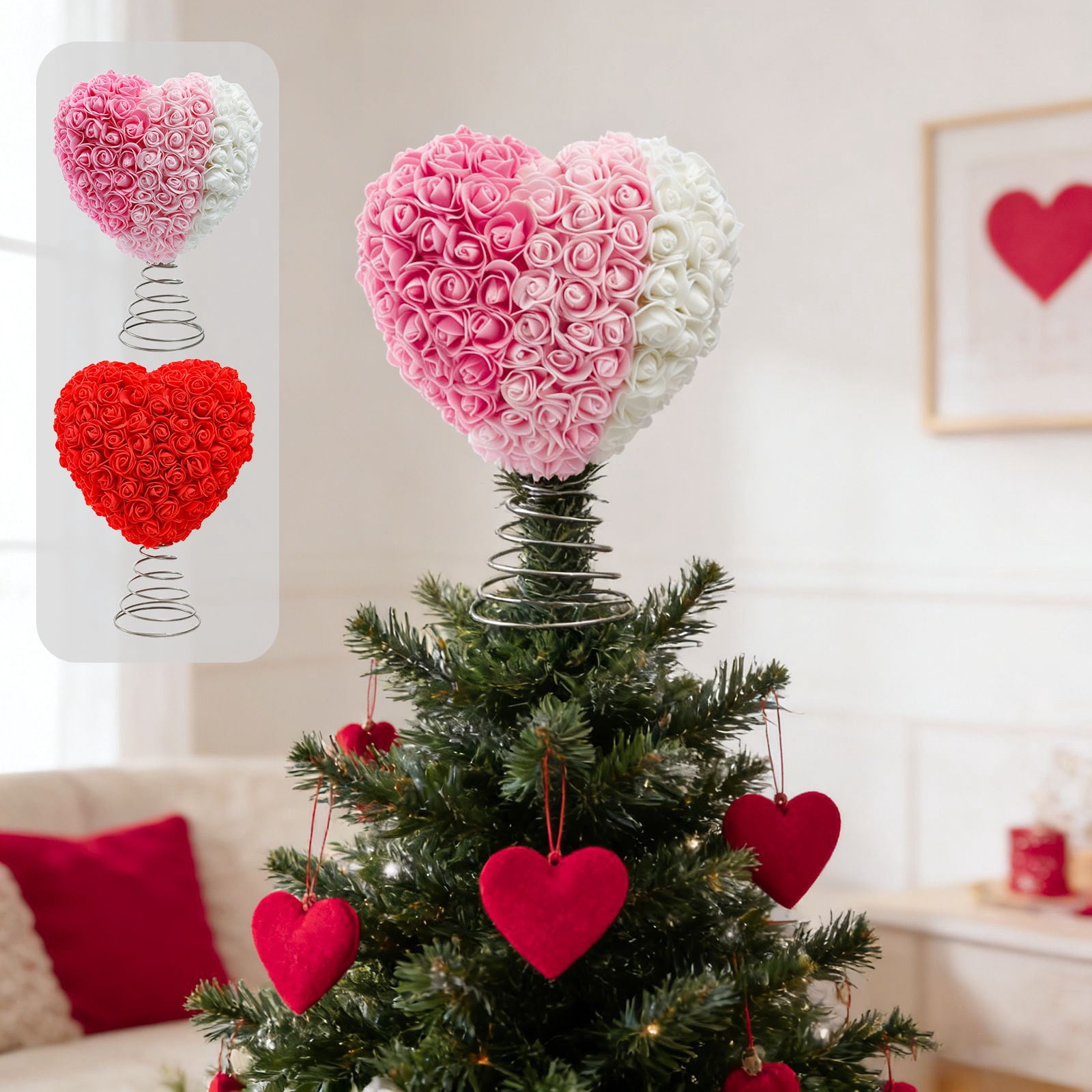 Foam Rose Christmas Tree Topper Ornament, 150g Multicolor Valentine's Day Flower Decoration for ...