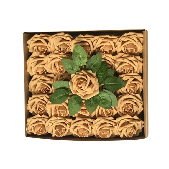 Foam Roses With Stems And Leaves, Artificial Flowers (25 Blooms), Gold ...