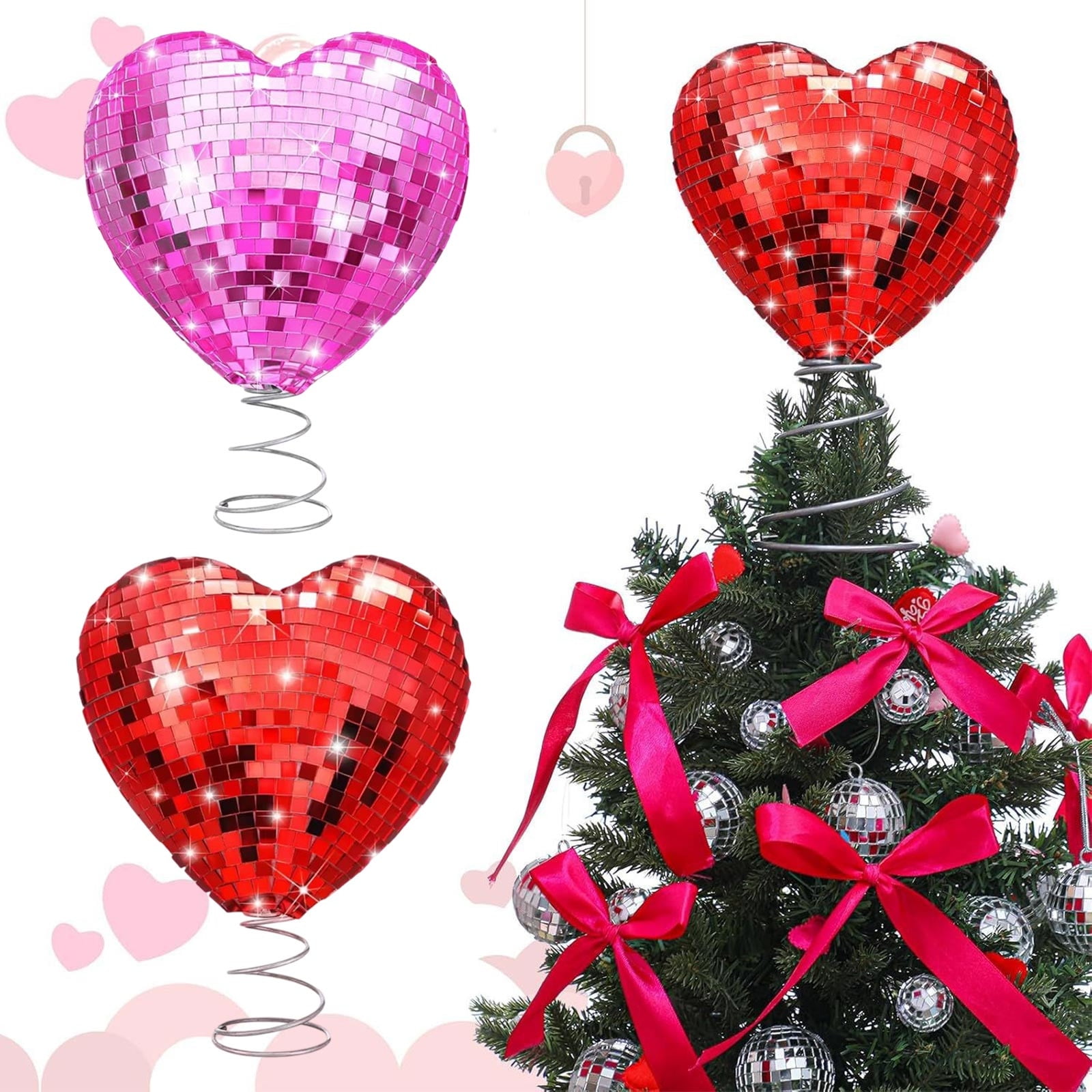 Foam Treetop Decoration Pink DiscoMirror Heart Tree Topper Ornament ...