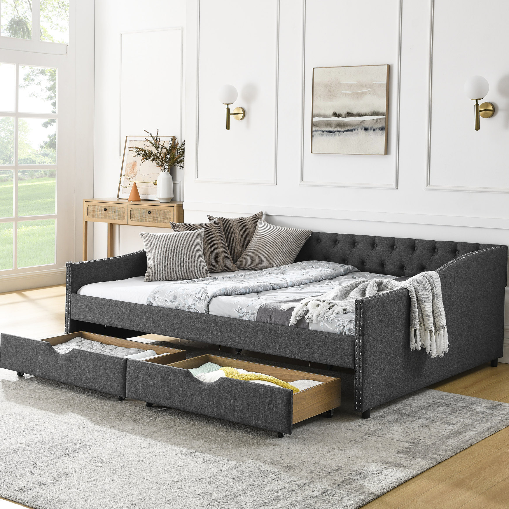 Foam padded, mid - century daybed with drawers - Ensures ergonomic ...