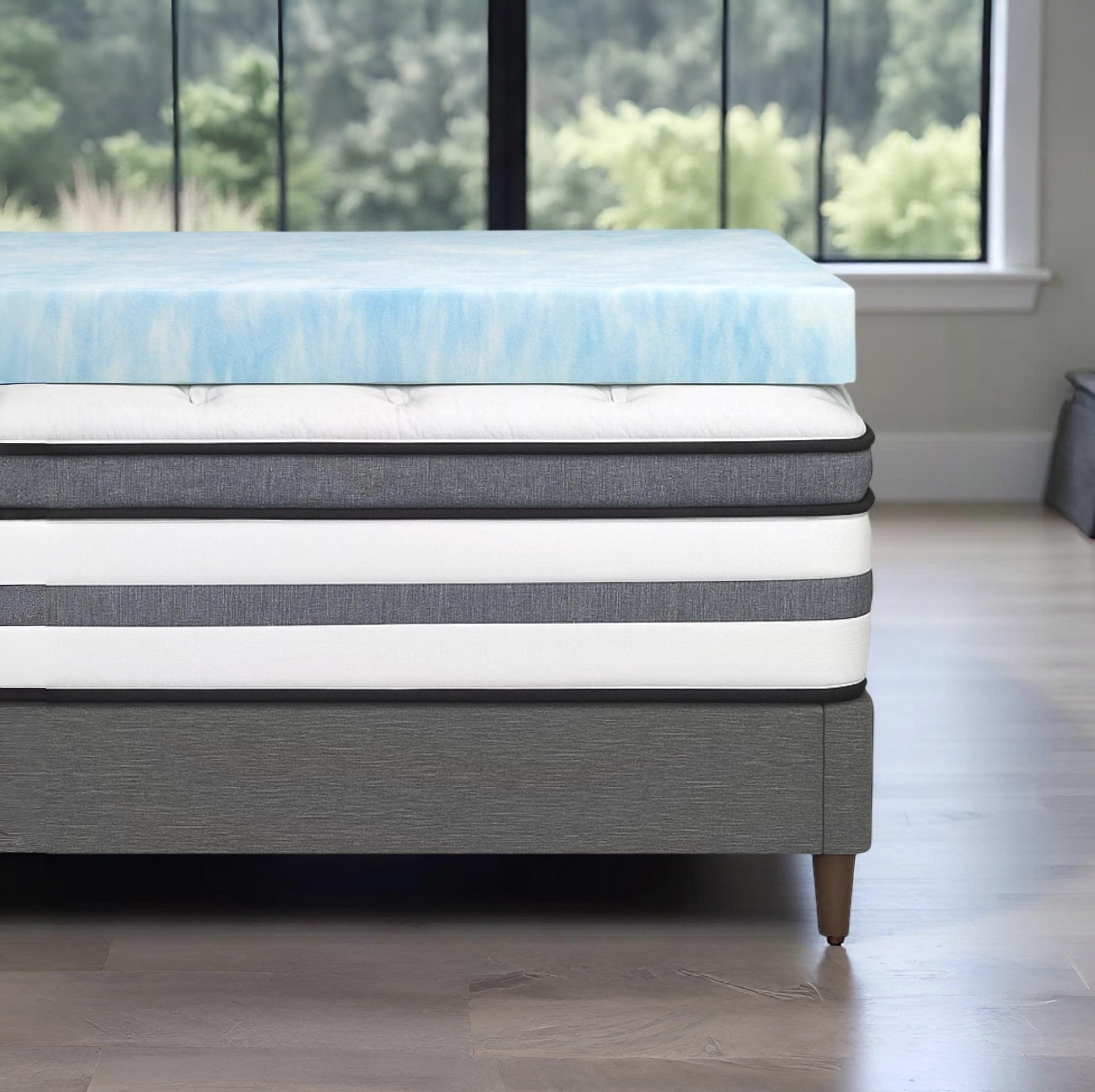 FoamGlobal Memory Foam Mattress Topper 2.5 Inch, Queen Size Mattress Topper, Gel Memory Foam ...