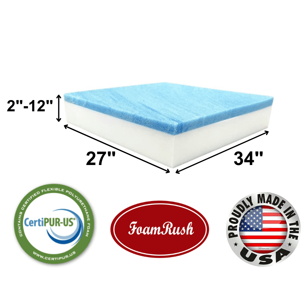 FoamRush 12" x 27" x 34" Cool Gel Memory Foam Seat Cushion Replacement ...