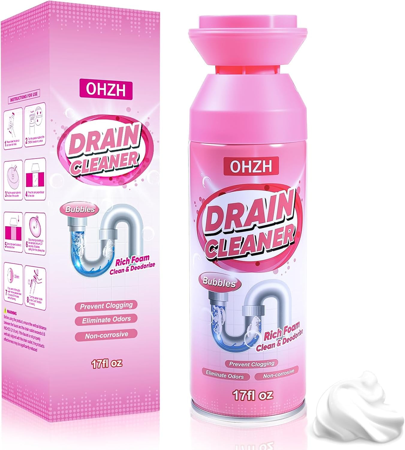 Foaming Drain Cleaner,Drain Clog Remover –Sink Cleaner and Deodorizer ...