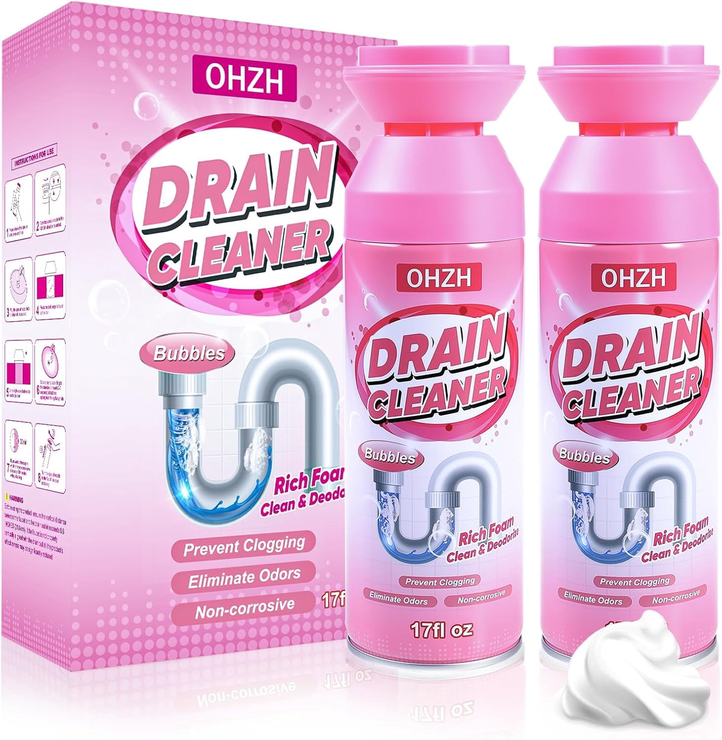 Foaming Drain Cleaner,Drain Clog Remover –Sink Cleaner and Deodorizer ...