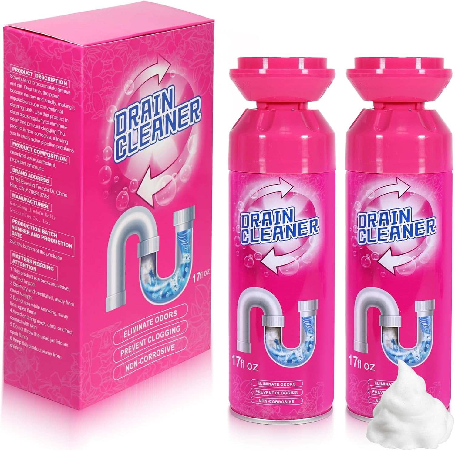 Foaming Drain Cleaner, Sink Cleaner and Deodorizer, Drain Clog Remover ...