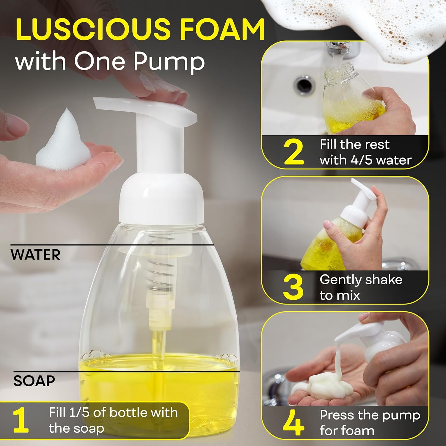 Foaming Soap Dispenser Pump Bottles, BPA Free Empty Refillable Plastic ...