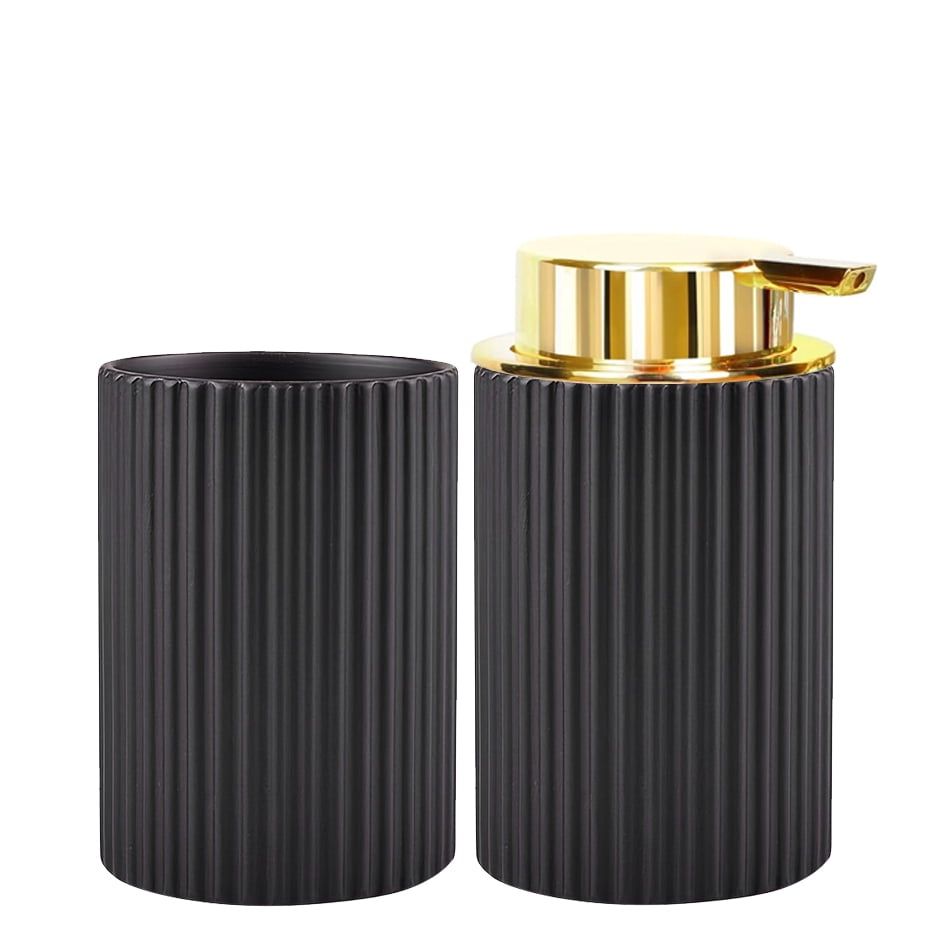 Foaming Soap Dispenser Set with Toothbrush Holder Modern Black Foaming ...