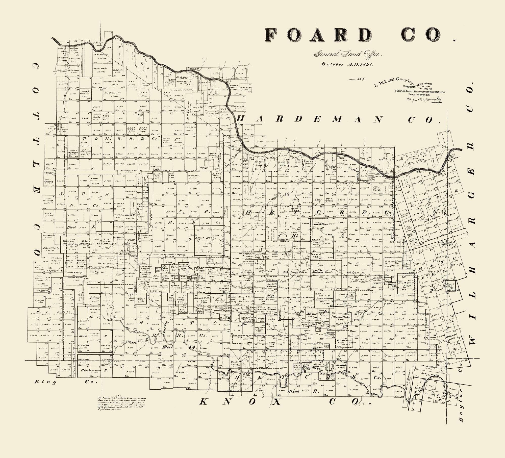 Historic County Map - Foard County Texas - McGaughey 1891 - 25.36 x 23 ...